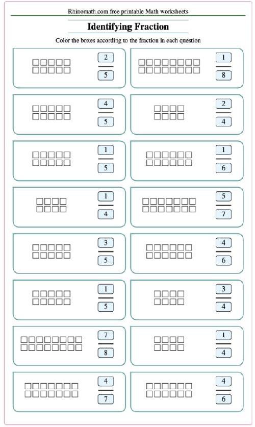 Identifying Fractions By Coloring Shapes 2 Lines Of Boxes RhinoMath 