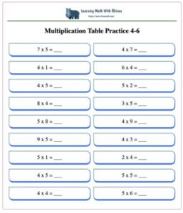 Multiplication tables 4-6 practice - RhinoMath.com - Learning Math