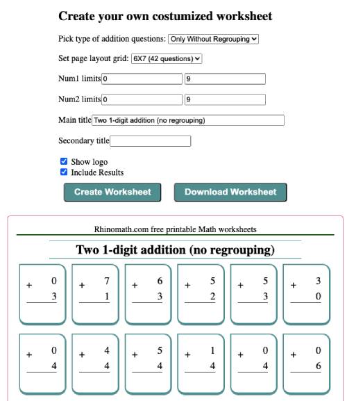 Addition Worksheet Maker Vertical RhinoMath Learning Math Addition Worksheet Maker Vertical RhinoMath Learning Math