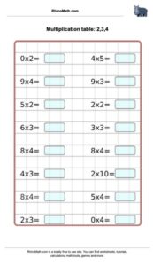 Times tables - 2,3,4 - RhinoMath.com - Learning Math
