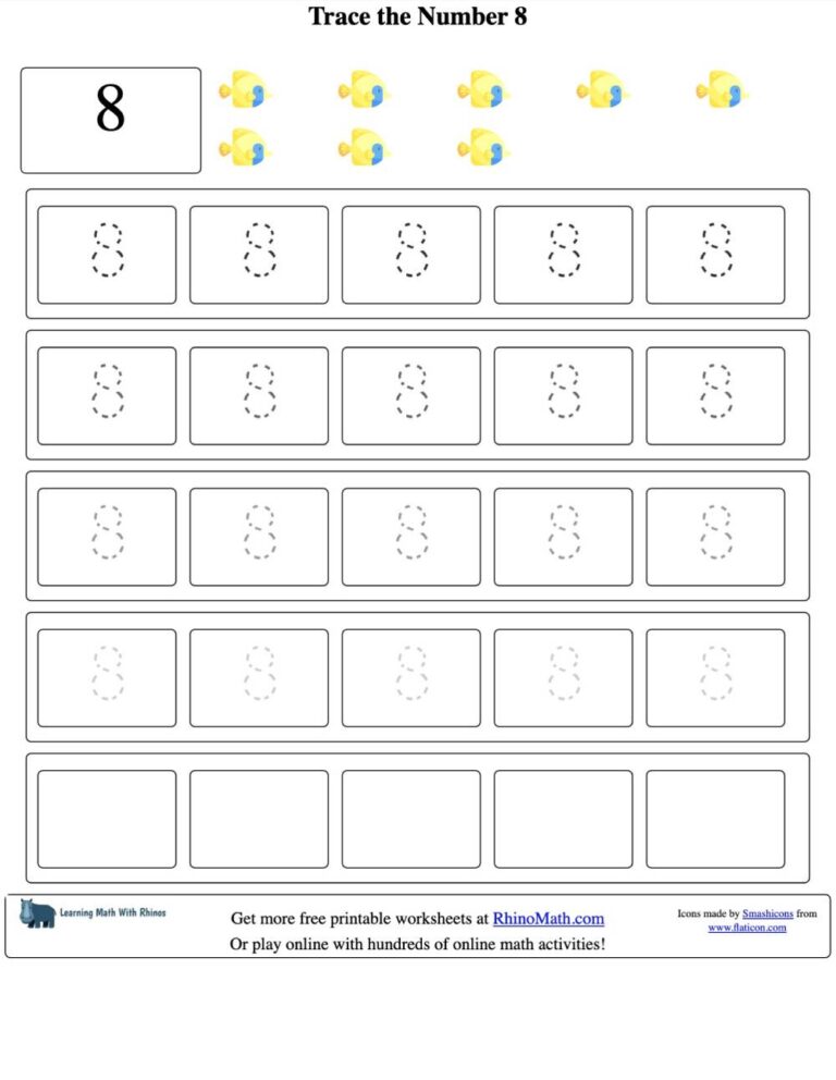 Tracing the Number 8 - Number Tracing Worksheets - RhinoMath.com ...