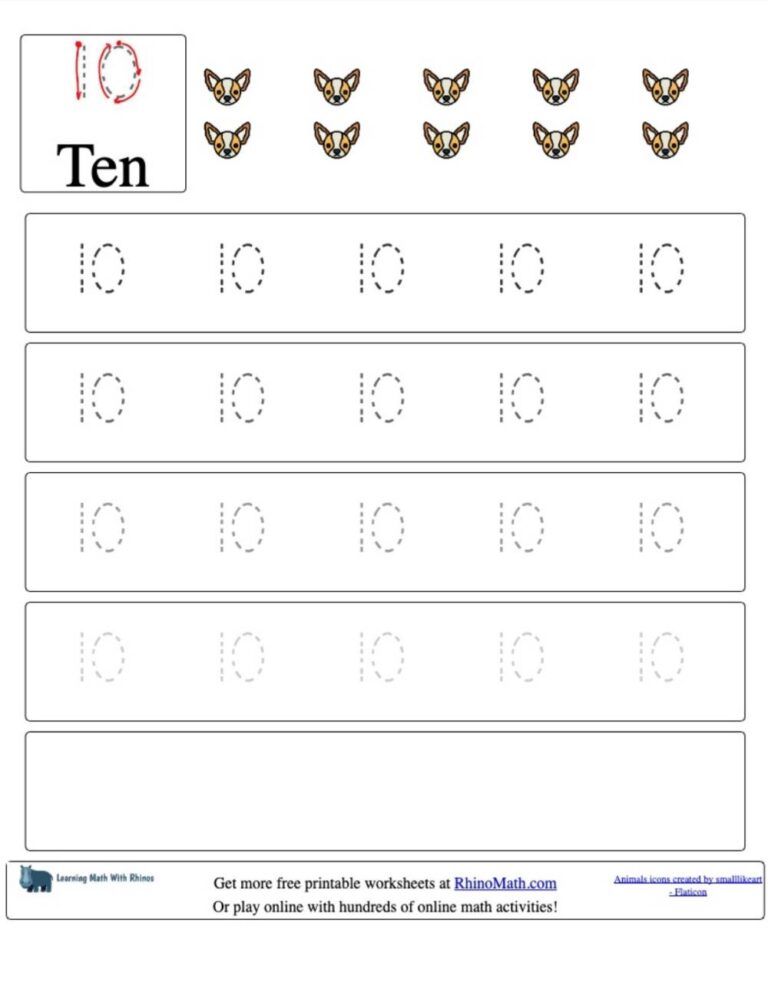 Tracing the Number 10 - Number Tracing Worksheets - RhinoMath.com ...
