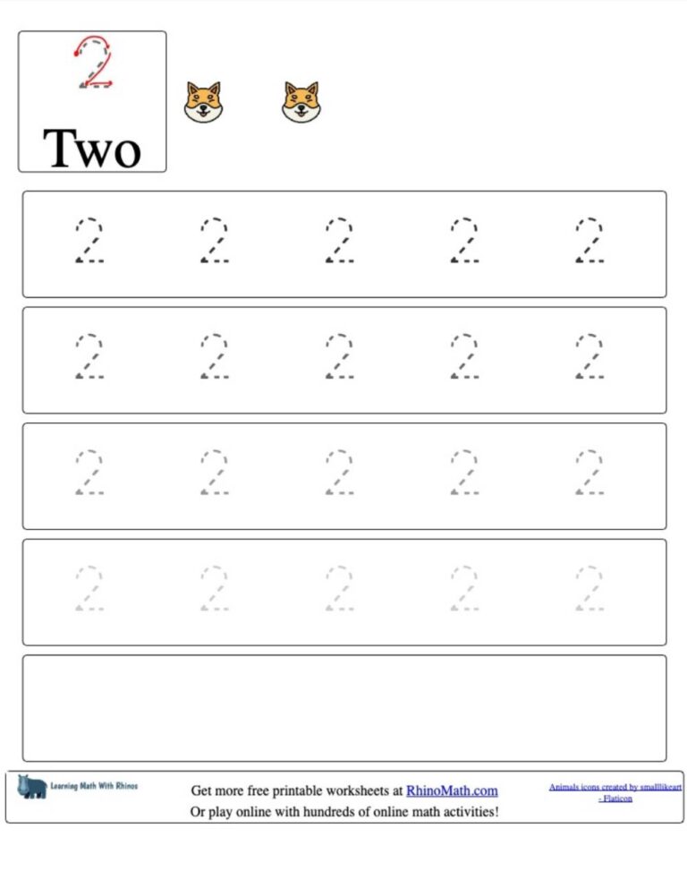 Tracing the Number 2 - Number Tracing Worksheets - RhinoMath.com ...